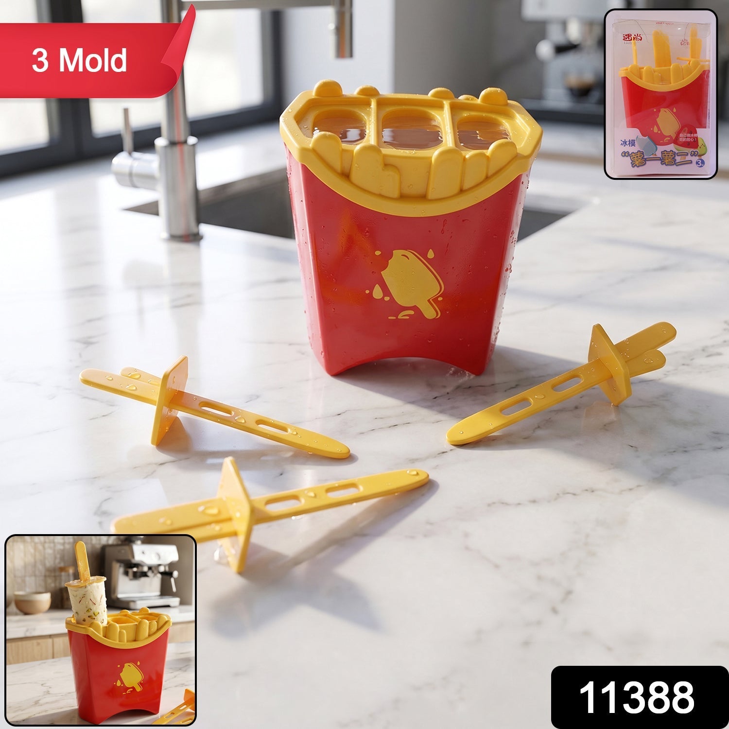 French Fries Shape Ice Popsicle Mould Set Reusable Kulfi Ice Cream Mak ...